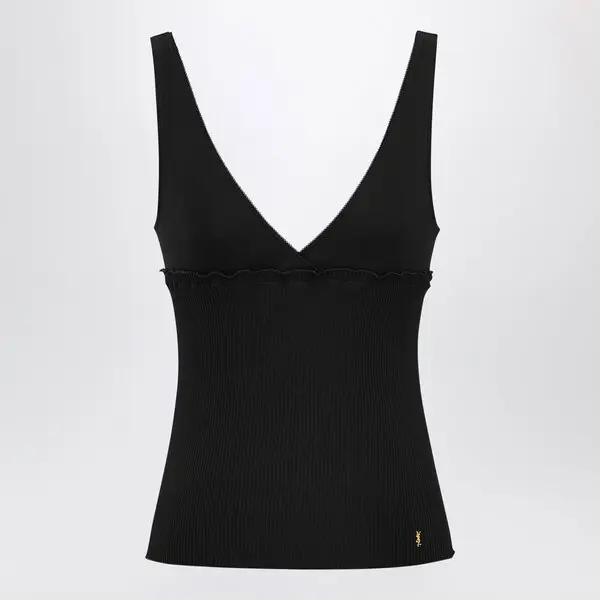 Saint Laurent Cassandre Ribbed Silk Jersey Tank Top - Black