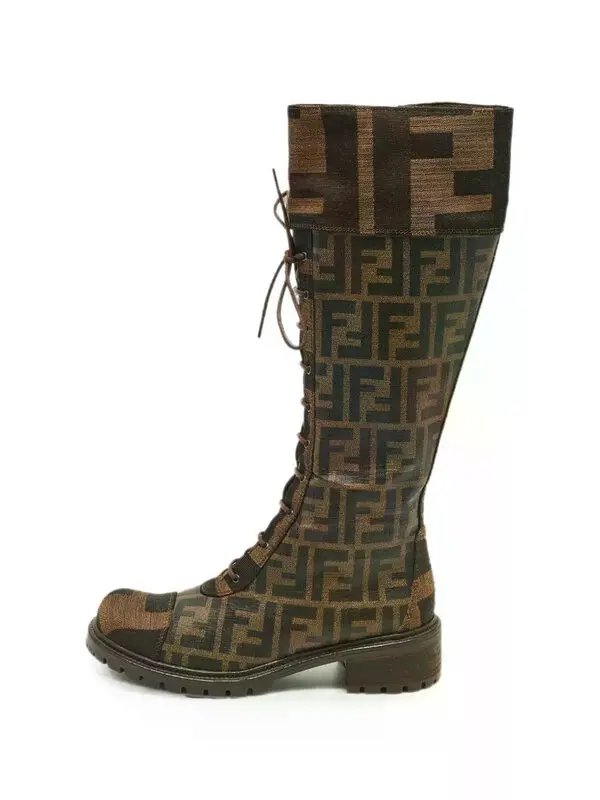 Fendi Mania Ff Motif Lace-up Knee-length Boots - Brown