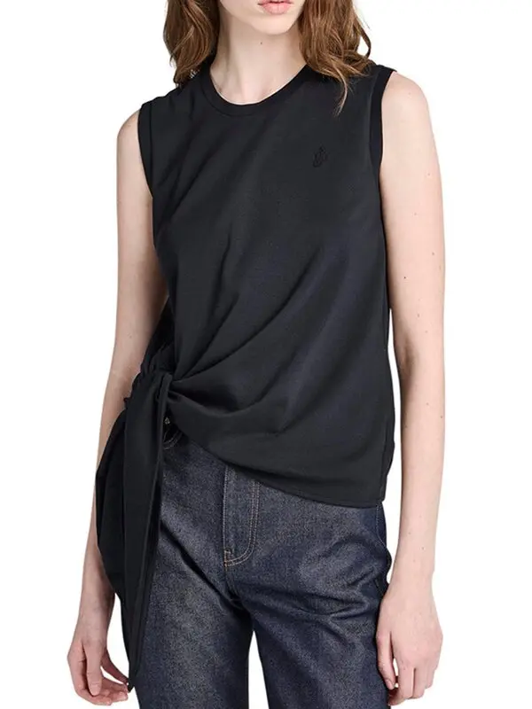 JW Anderson Cotton Tank Top With Knotted Hem - Black