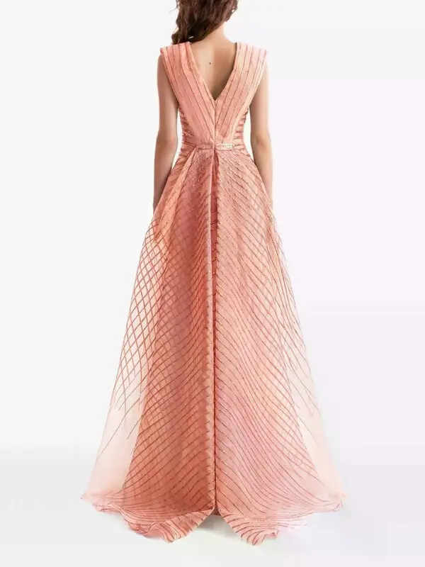GEMY MAALOUF Devoré-striped V-neck Dress
