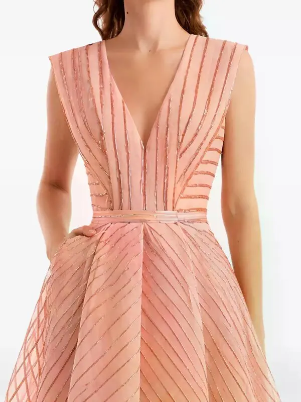 GEMY MAALOUF Devoré-striped V-neck Dress