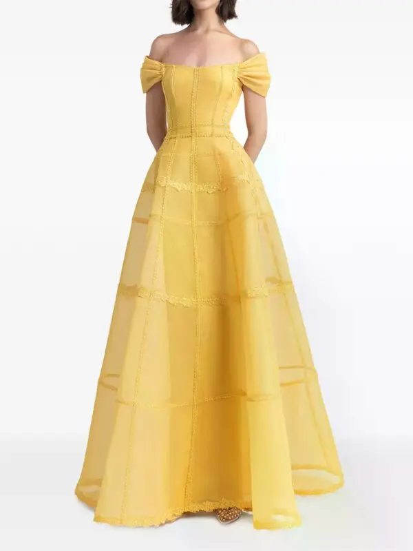 GEMY MAALOUF Lace-trim Off-the-shoulder Dress - Yellow