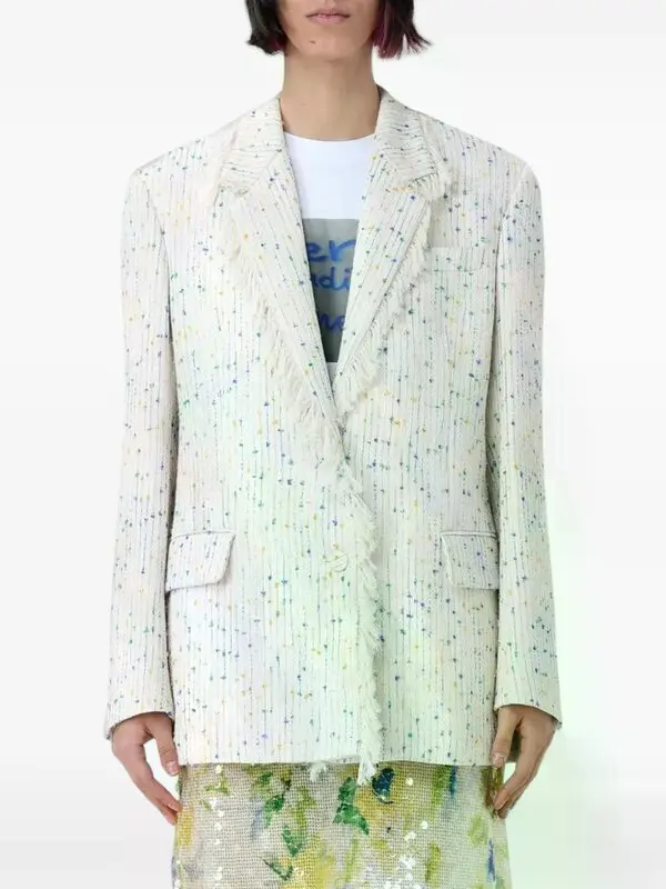 MSGM Fringed Bouclé Blazer - White