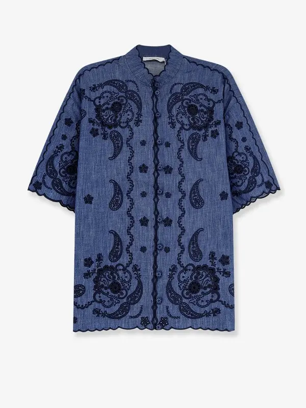 Zimmermann Aster Denim Shirt With All-over Contrasting Embroidery - Multicolor