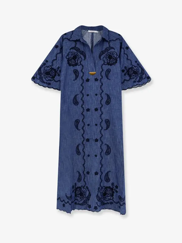 Zimmermann Aster Long Denim Dress With Contrasting Embroidery - Multicolor