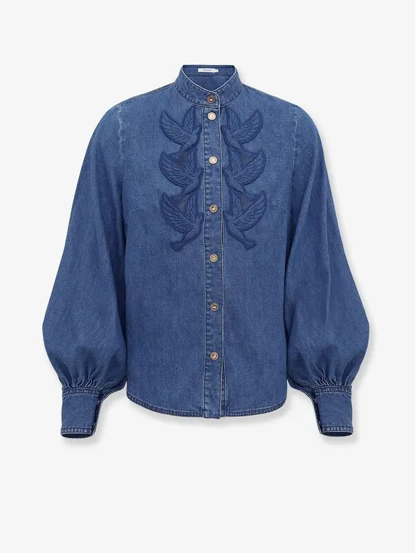 Zimmermann Denim Shirt With Cut-out Embroidery - Multicolor