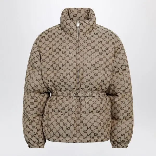 Gucci Belted Gg Fabric Padded Jacket - Brown