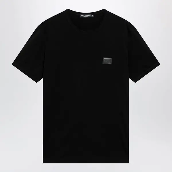 Dolce & Gabbana Cotton T-shirt With Logo Plaque - Black