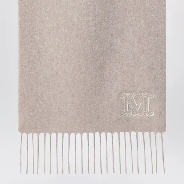 Max Mara Sand-colored Cashmere Scarf With Embroidered Logo - Cream