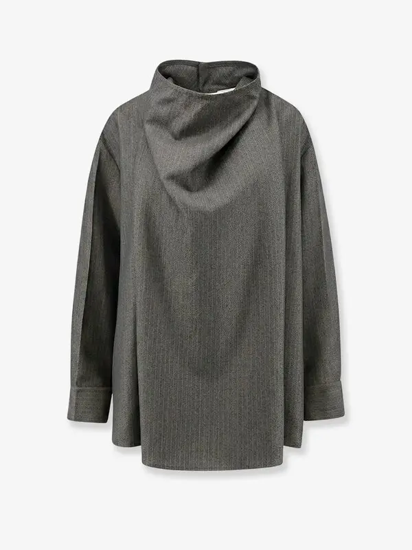 Bottega Veneta Draped Collar Striped Wool And Mohair Shirt - Multicolor