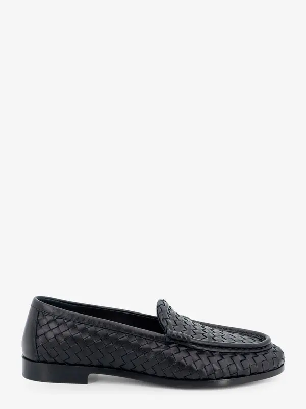 Bottega Veneta Silenzio Leather Loafers With Intrecciato Motif - Black
