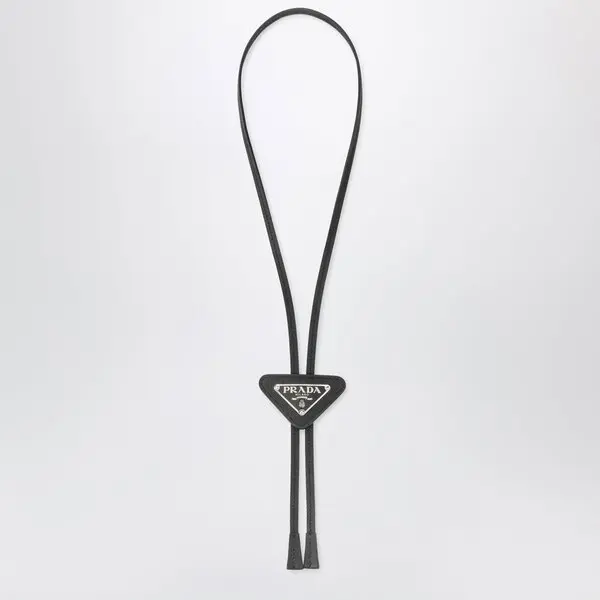 Prada Saffiano Leather Bolo Tie With Enamelled Triangle Logo - Black