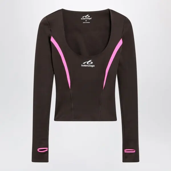 Balenciaga Techwear Top In Khaki/neon Pink Technical Fabric - Brown