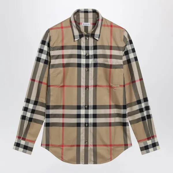 Burberry Slim Fit Cotton Twill Check Shirt - Cream