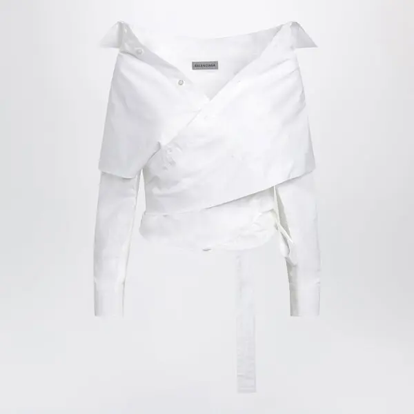 Balenciaga Asymmetrical Off-shoulder Wrap Shirt - White