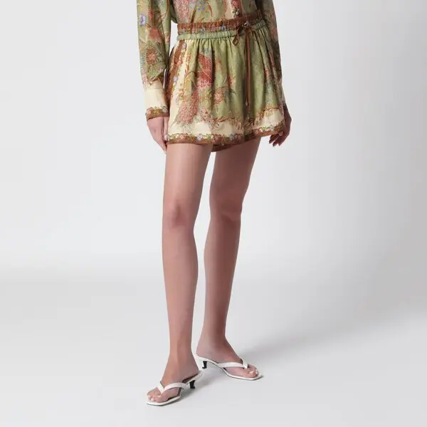 Zimmermann Khaki Floral Silk Relaxed Shorts - Multicolor