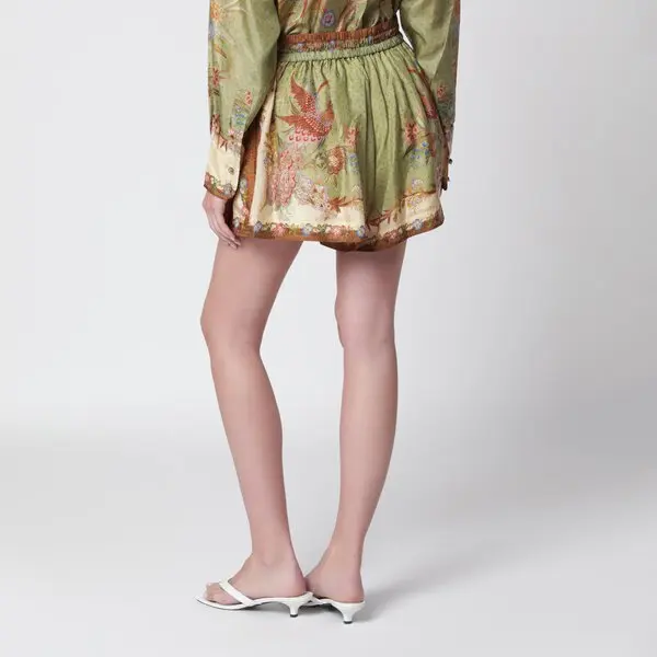 Zimmermann Khaki Floral Silk Relaxed Shorts - Multicolor