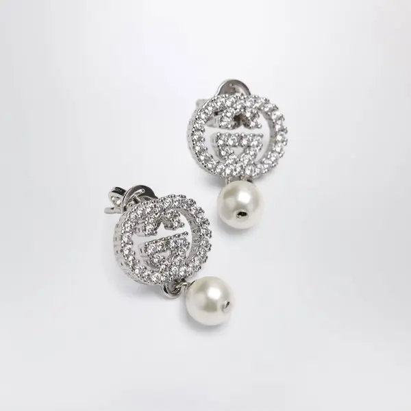 Gucci Crystal And Pearl Drop Earrings - Silver