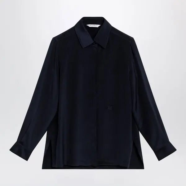 Max Mara Silk Shirt With Embroidered Logo - Blue