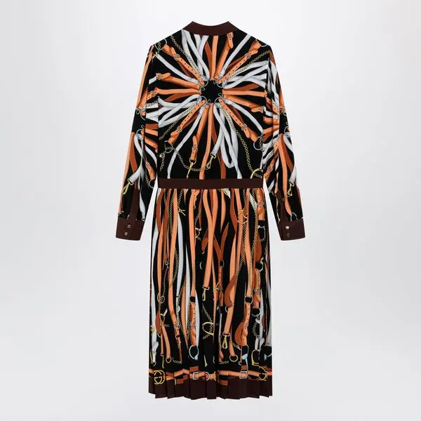 Gucci Equestrian Print Silk Shirt Dress - Black