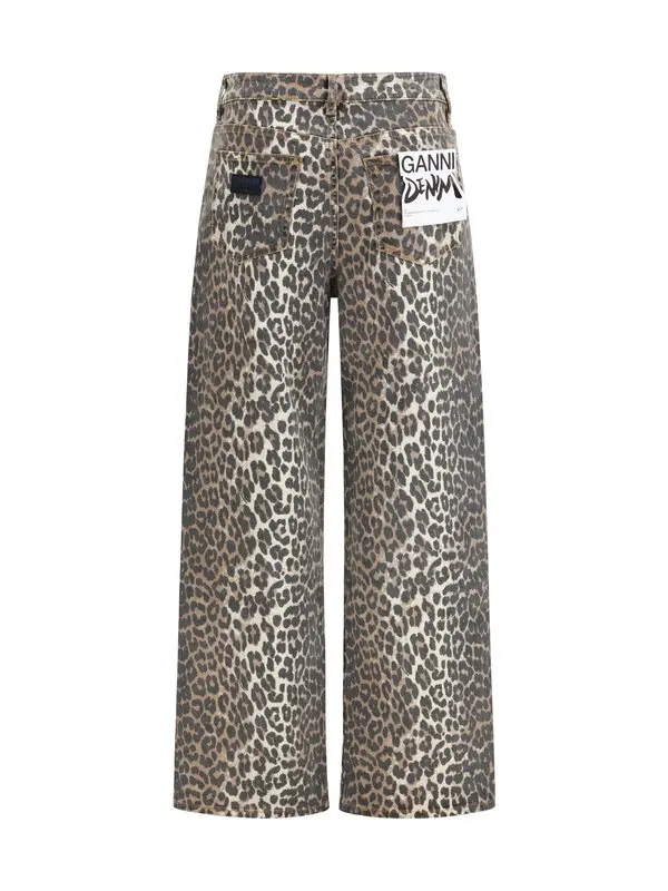 GANNI Animal Print Relaxed Fit Wide Leg Jeans