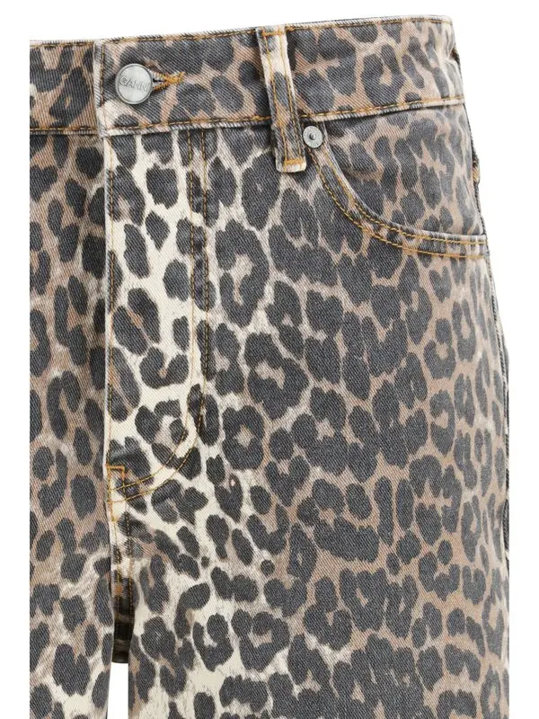 GANNI Animal Print Relaxed Fit Wide Leg Jeans