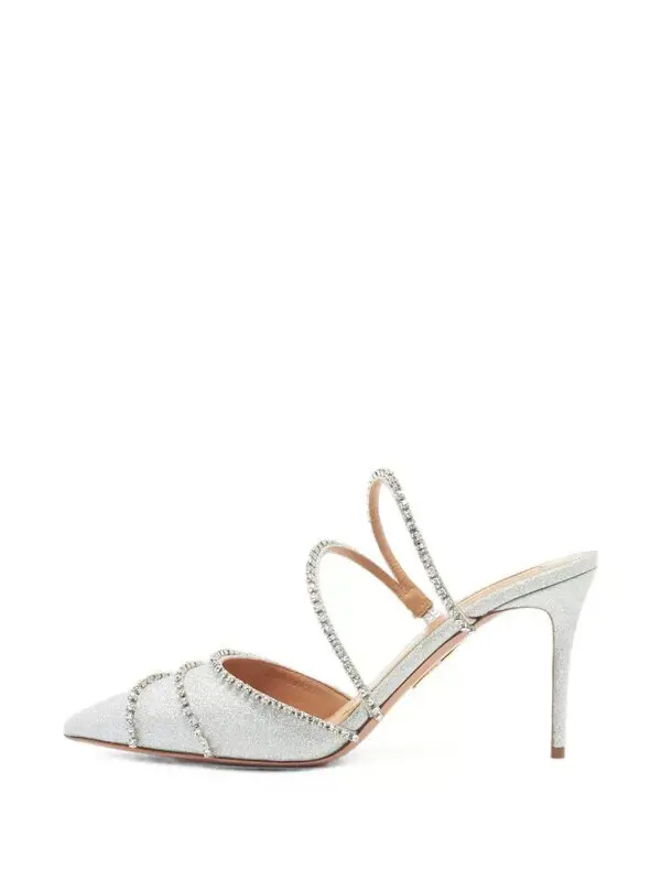 AQUAZZURA Crystal-embellished Pointed-toe Mules - Silver