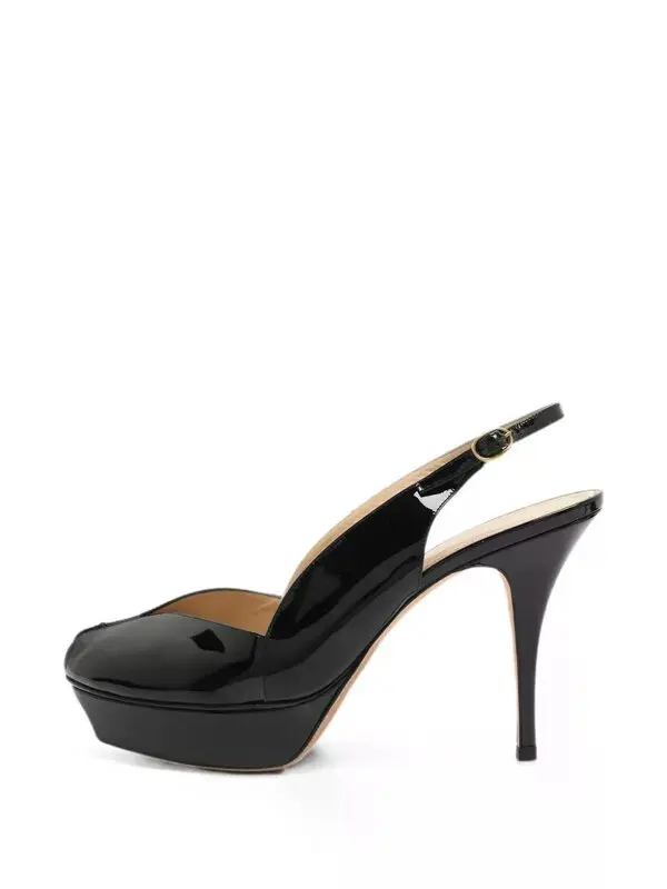 Saint Laurent Patent Leather Platform Slingback Sandals - Black