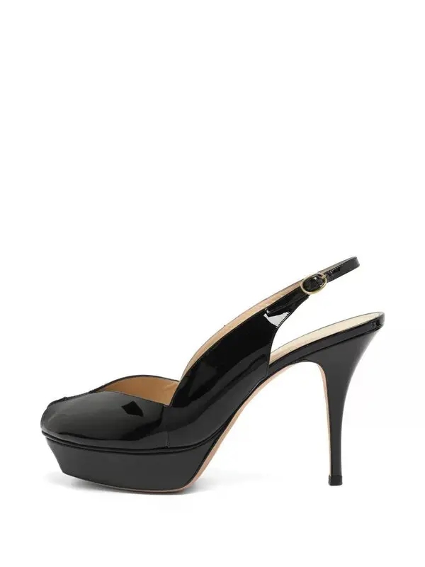 Saint Laurent Patent Leather Platform Slingback Sandals - Black