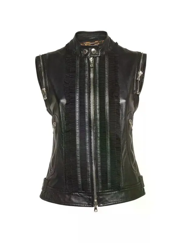 Dolce & Gabbana Ruffled Silk Trim Sleeveless Jacket - Black
