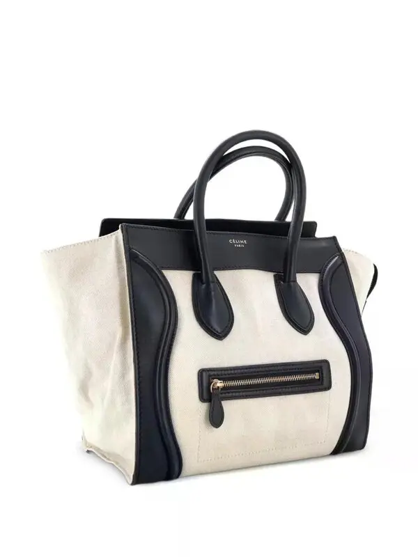 Celine Luggage Bag Canvas And Leather Micro Tote - Neutrals