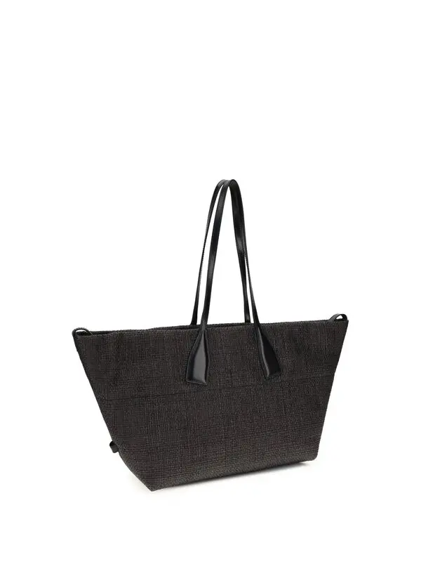 Balmain Track Shoulder Bag In Leather And Raffia