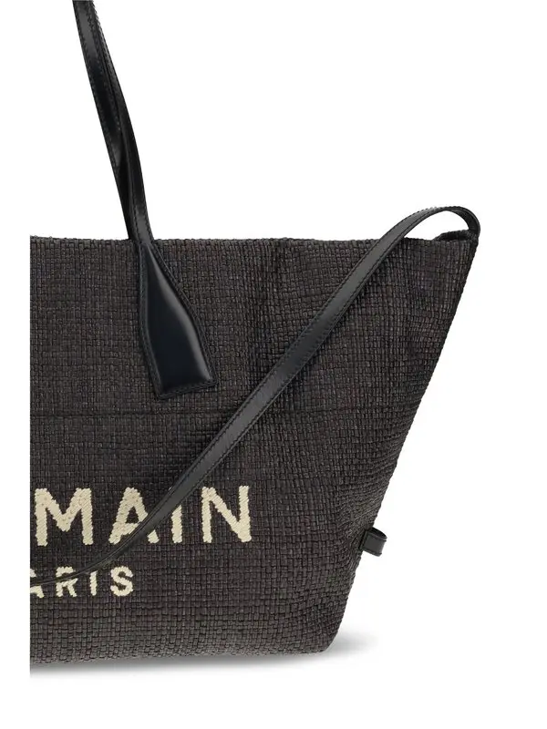 Balmain Track Shoulder Bag In Leather And Raffia