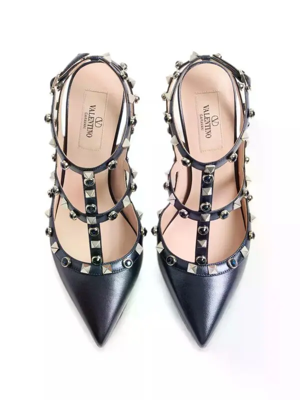 Valentino Garavani Rockstud Pumps In Laminated Nappa With Cabochon, 100mm Heel - Blue