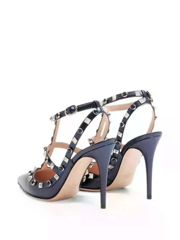Valentino Garavani Rockstud Pumps In Laminated Nappa With Cabochon, 100mm Heel - Blue