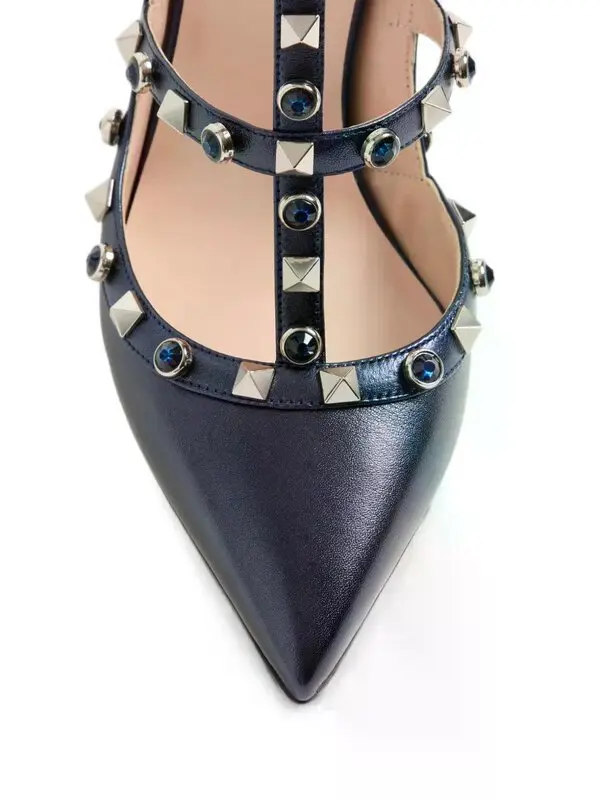 Valentino Garavani Rockstud Pumps In Laminated Nappa With Cabochon, 100mm Heel - Blue