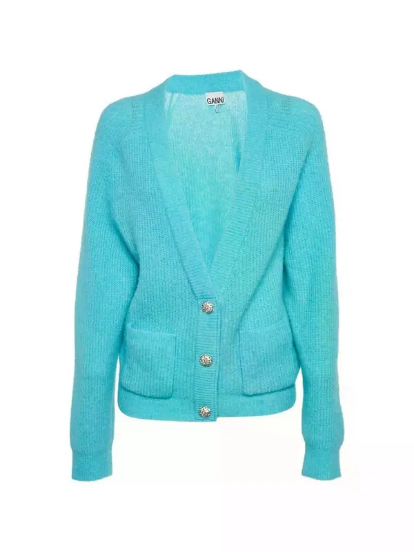 GANNI Ribbed Knit V-neck Cardigan