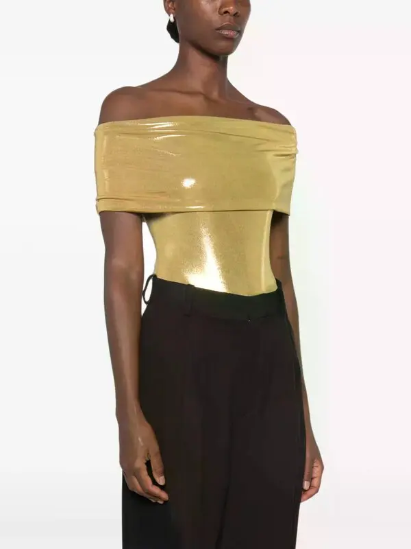 Norma Kamali Off-shoulder Metallic Bodysuit