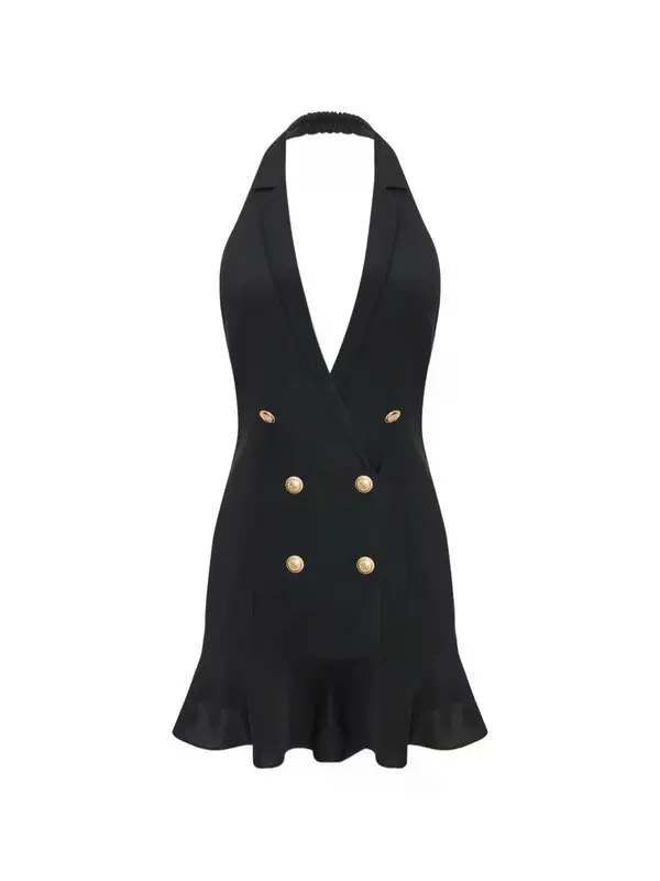 OCCLEUS Noir Double-breasted Ruffled Dress