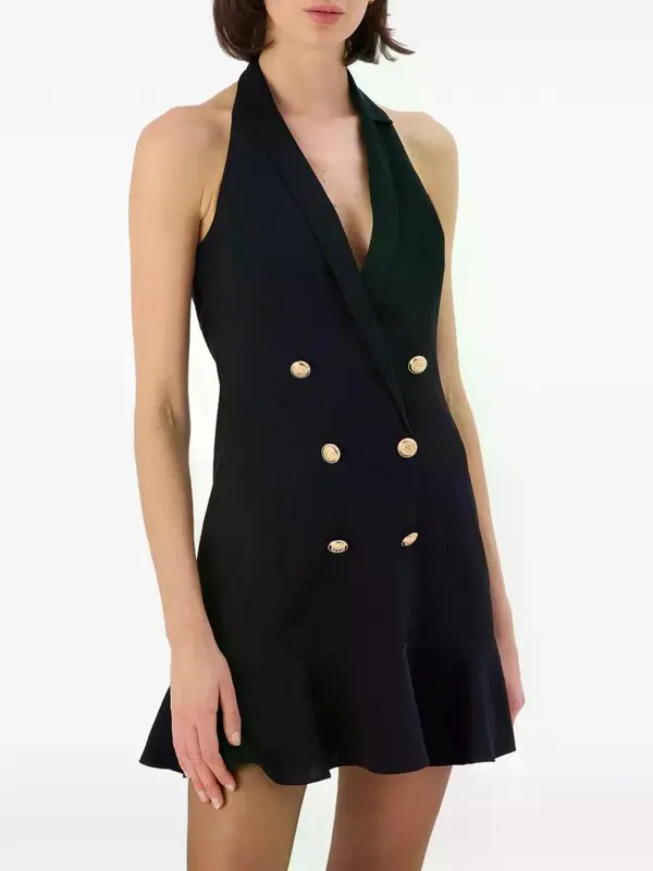 OCCLEUS Noir Double-breasted Ruffled Dress