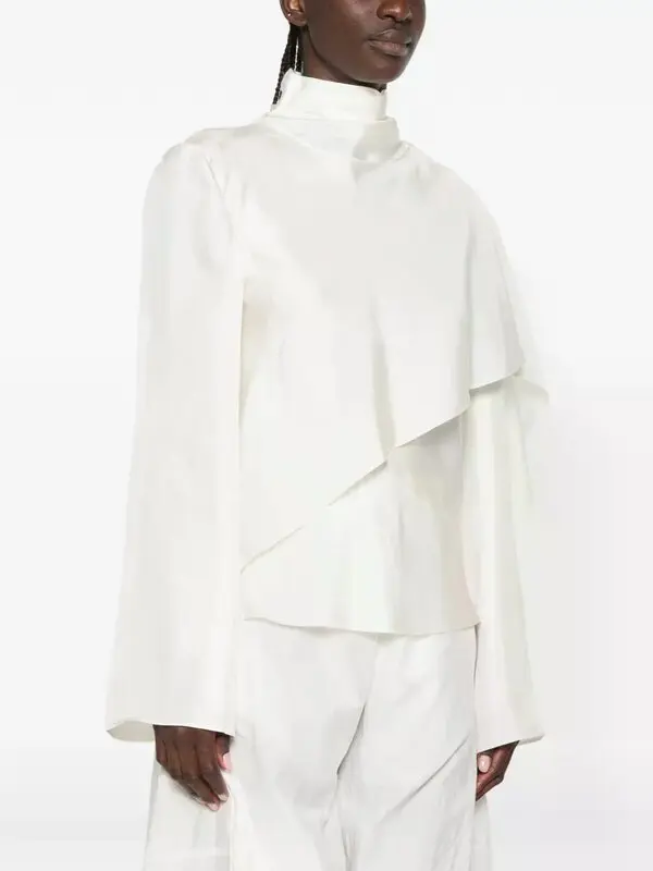 RÓHE Draped Silk High Neck Top - White