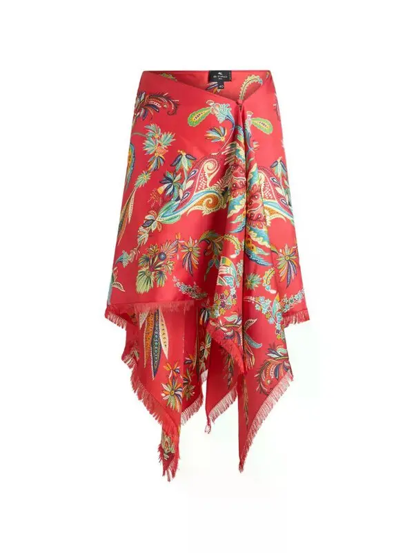 Etro Paisley-print Fringed Silk Wrap Skirt - Red