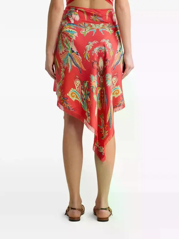 Etro Paisley-print Fringed Silk Wrap Skirt - Red