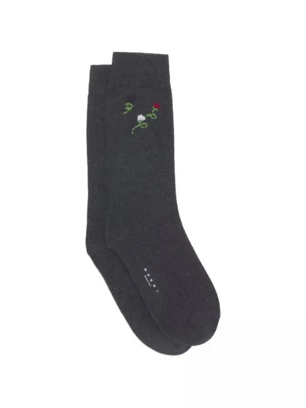 Marni Wool-cashmere Socks With Flower Embroidery - Grey