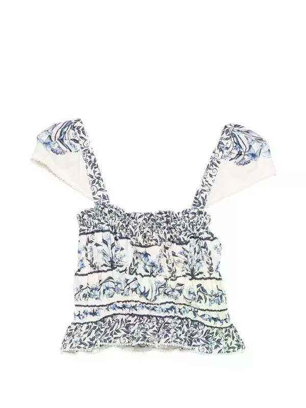 Farm Rio Floral-print Gathered Blouse