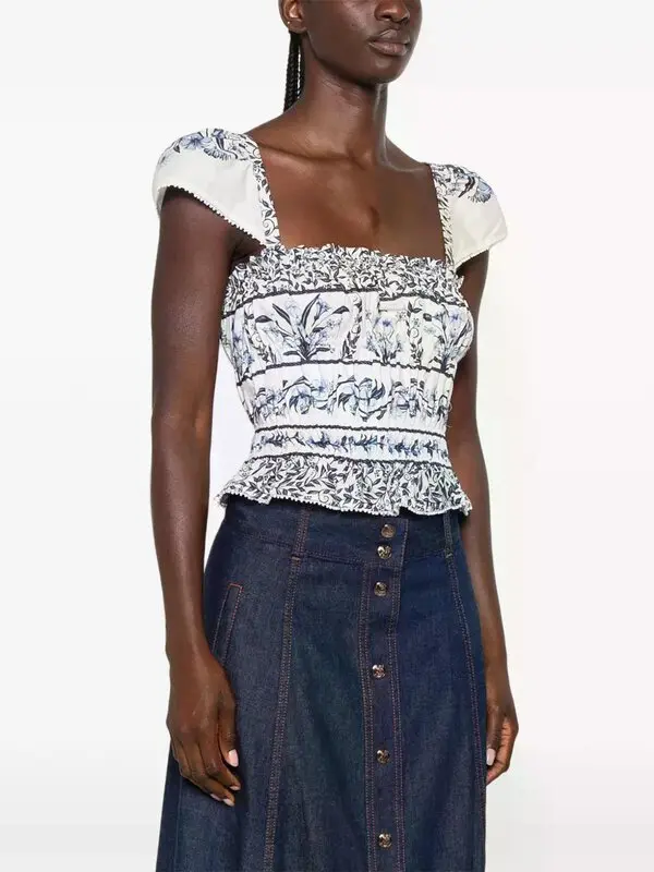 Farm Rio Floral-print Gathered Blouse