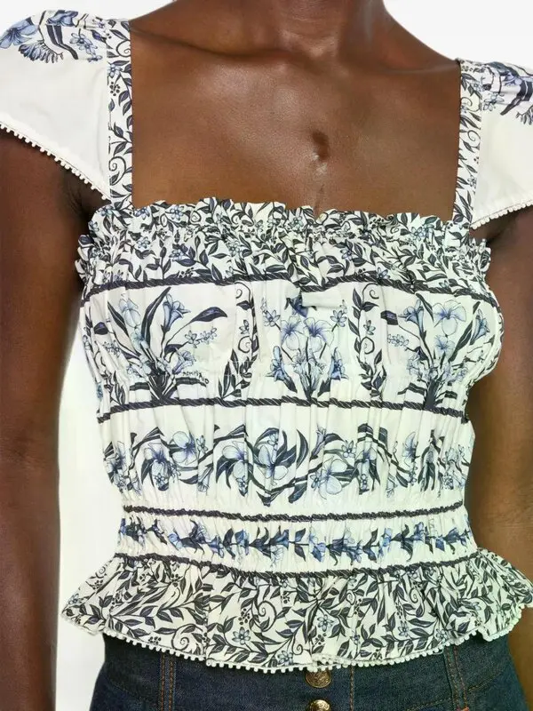 Farm Rio Floral-print Gathered Blouse