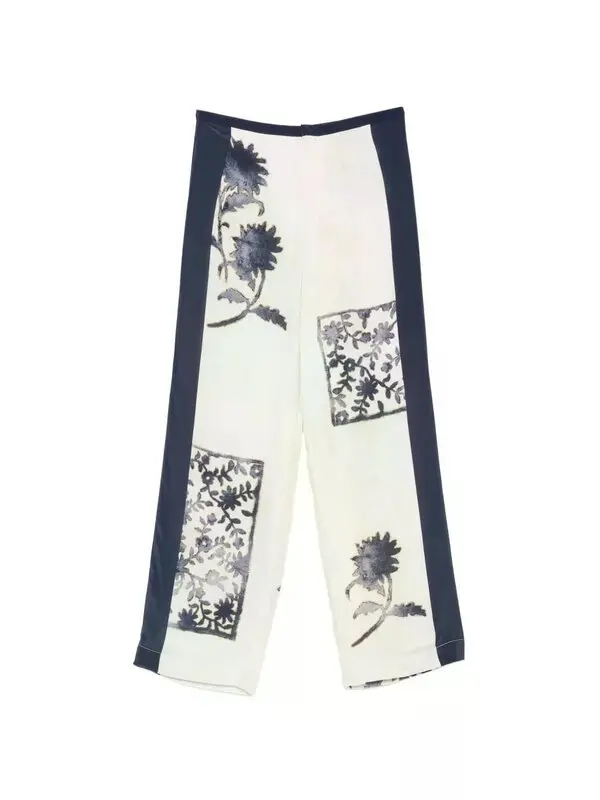 SIR. Midnight Blue Floral Print Patchwork Wide-leg Trousers - Neutrals