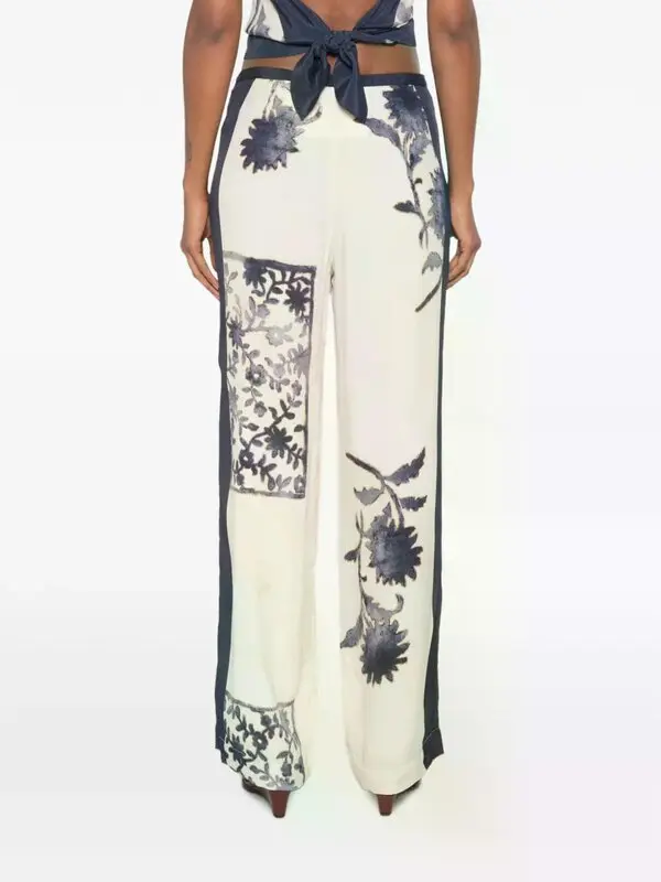SIR. Midnight Blue Floral Print Patchwork Wide-leg Trousers - Neutrals