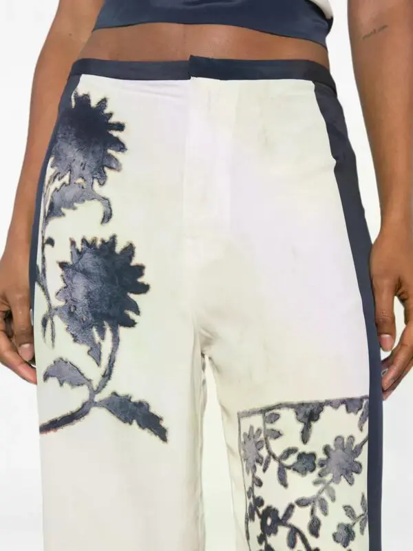 SIR. Midnight Blue Floral Print Patchwork Wide-leg Trousers - Neutrals